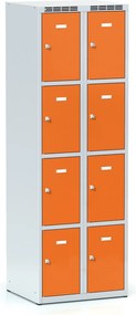 Šatní skříňka S6 s úložnými boxy, 8 boxů, 1800 x 600 x 500 mm, otočný zámek, oranžové dveře