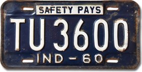 Americká SPZ Indiana 1960 Safety Pays TU 3600