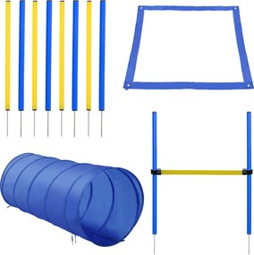 PawHut Agility Tréninková Sada: Slalom, Skoky a Tunel pro psy v tréninkové oblasti PE+Polyester Modrá+Žlutá | Aosom