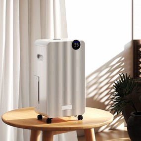 HOMCOM Odvlhčovač vzduchu 12 l/den, tichý odvlhčovač, vodní nádrž 2,1 l, LED displej, 28x18,5x50,5 cm, bílá