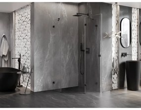 Mexen Lunar, pravý výklopný pětiúhelníkový sprchový kout 80 x 80 cm, 8mm čiré sklo, černý profil, 831-080P-080L-70-00-P