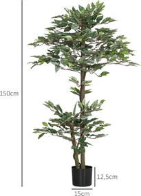 Outsunny Umělý Fikus 150 cm – Dekorativní Umělé Rostlina v Květináči pro Domov, Obývací Pokoj, Kancelář Ø15x150 cm Zelená