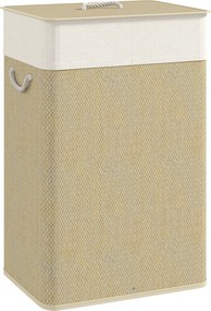 HOMCOM Koš na prádlo s víkem 72L, bambusový koš na prádlo s odnímatelnou vnitřní taškou a úchyty do prádelny, ložnice 40x30x60 cm Přírodní | Aosom