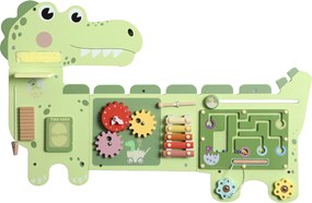AIYAPLAY Montessori motorická deska dřevěné Busy Board dinosaurus, nástěnně montovaná s xylofonem, hodinami a ozubenými koly, zvukové tyče