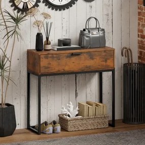 HOMCOM Konzolový stolek, předsíňový stolek s zásuvkou, průmyslový design, do předsíně nebo obývacího pokoje, 80x30x76 cm, černá