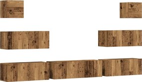 Sada 7 kusů nástěnné TV skříňka starého dřeva kompozitní dřevo 3329019