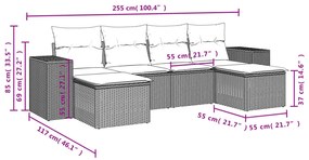 6dílná zahradní sedací souprava s poduškami černá polyratan