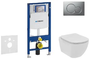 Geberit Duofix - Set předstěnové instalace, klozetu a sedátka Ideal Standard Tesi, tlačítka Sigma01, Rimless, SoftClose, matný chrom 111.300.00.5 NE3