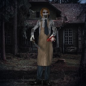 HOMCOM Halloween dekorace, řezník s motorovou pilou, pohyblivý, zvuk motorové pily, automatické spínání, 1,70 m
