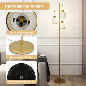 Costway Stojací lampa 173 cm lampa na čtení s 3 E27 zásuvkami a nožním spínačem