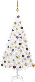 vidaXL Umělý vánoční stromek s LED a sadou koulí zelený 120 cm PVC [3077711] Barva: Bílo-zlatá