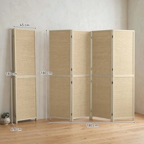 HOMCOM Obrazovka se 4 panely, skládací příčka z ručně tkaného bambusu, 180 x 180 cm, přírodní rozměry
