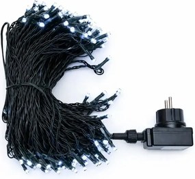 LED světelný řetěz, venkovní, 40 m, ledově bílá, 200 diod, černý kabel, IP44, vč. zdroje
