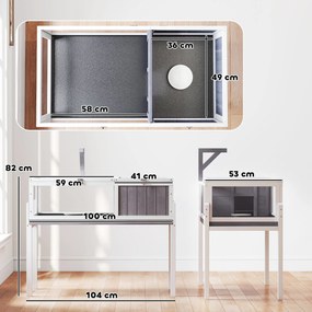 PawHut zvýšený dřevěný domek pro želvy – 2 zóny, držák na lampu, vysouvací zásuvka, šedý – 104 × 53 × 82 cm