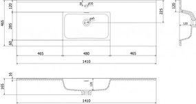 Mexen Otis, umyvadlo na zapuštění 141 x 46,5 cm, černá matná, 25181471