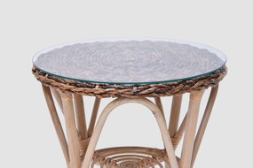 Vingo Kulatý ratanový stolek s výpletem z listů banánovníku - 53 cm