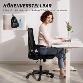HOMCOM Ergonomická kancelářská židle, výškově nastavitelná židle s výklopnými područkami, bederní opěrka, černá