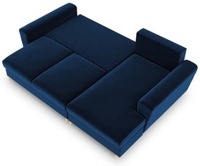 Modrá sametová rozkládací/s úložným prostorem rohová pohovka (pravý roh/s lenoškou) Kyoto – Cosmopolitan Design