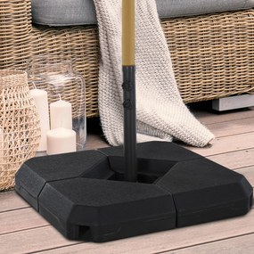 Outsunny Stojan na slunečník, 4dílný plnitelný základ, 15kg / 18 kg s vodou nebo pískem pro křížový držák slunečníku, plastová černá | Aosom