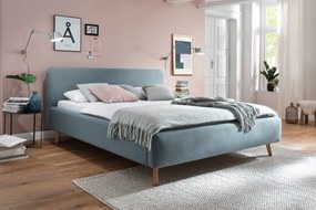 Čalouněná postel taupe 140 x 200 cm modrá MUZZA