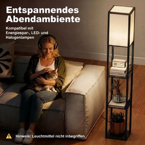 HOMCOM Stojací lampa se 3 policemi, stojací lampa s objímkou E27, 26 x 160 cm, pro obývací pokoj/ložnici (bez žárovky)