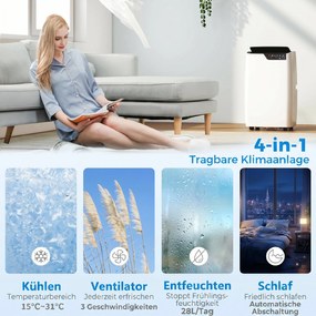 Přenosná klimatizace 12000 BTU, klimatizace s chlazením, odvlhčováním, ventilátorem, režimem spánku, hlasovým ovládáním WiFi
