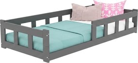 Benlemi Nízké jednolůžko FENCE 4v1 se zábranou 120x200 cm + matrace ADAPTIC Zvolte barvu: Tmavě šedá, Zvolte zábranu: S jednou zábranou vpravo
