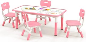 Costway Dětský stůl se 4 židlemi s graffiti deskou, výškově – růžový