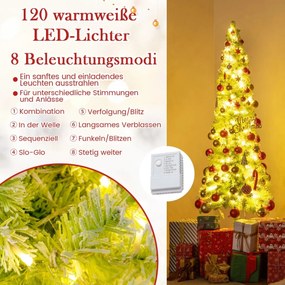 Costway 180 cm Umělý vánoční stromek se světly a sněhovou jedlí s ohýbatelnou