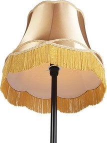 Retro stojací lampa černá s babičkovským stínítkem zlatým 45 cm - Simplo