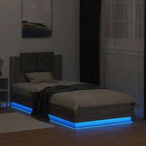 Rám postele s čelem a LED osvětlením šedý sonoma 100 x 200 cm 3210029