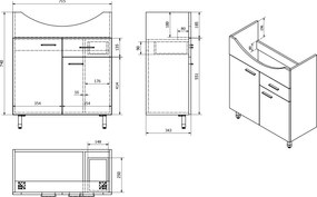 Aqualine ZOJA umyvadlová skříňka 71,5x74x34  cm dub platin 51175