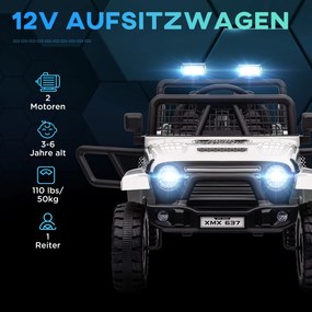 AIYAPLAY HOMCOM Elektrické dětské auto, terénní vozidlo 12 V 3-5 km/h s připojením na hudbu, dětské vozidlo s dálkovým ovládáním 2.4G, světlomety, kl…