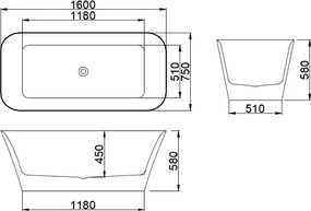 BPS-koupelny Volně stojící akrylátová vana HYD-VIA511B 160x75 bílá, odtokový komplet zlatý kartáčovaný