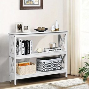 Costway Regál dřevěný se 3 policemi, bílý, 100 x 33 x 80 cm HW65762WH