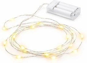 LED světýlka na baterie, kapičky, 2 m, teple bílá, 20 diod, drátek, IP20 interiér, 3 × AA