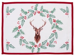 Sada 6 ks látkového stolního prostírání Holly Christmas s jelenem - 48*33 cm