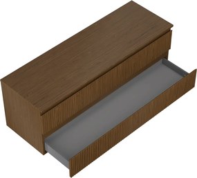 Mexen Rivel, koupelnová skříňka pod umyvadlo 140 cm s horní deskou, 2 zásuvky, drážkovaná, ořech, 91A20-14047-2-BFFC86