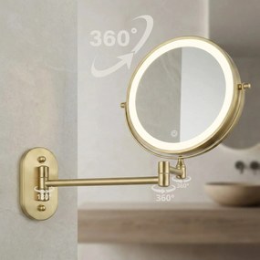 Rea Kosmetické zrcadlo ⌀20 cm s regulovatelným LED osvětlením HOM-70002 kartáčovaná zlatá