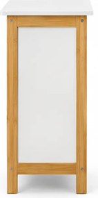 koš na prádlo, s víkem, 80 l, bambus/dřevo, 60x50x30 cm, bílá/přírodní, Dekorino KP20260011