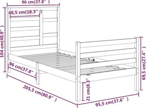 vidaXL Rám postele masivní dřevo 90 x 200 cm [3105849] Barva: Přírodní