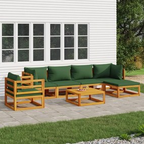 vidaXL 7dílná zahradní sedací souprava podušky masivní dřevo [3155251] Barva polštáře: Zelená
