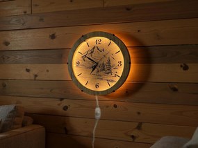Li-Go "Hory" světelné hodiny 230V/12V/dub velikost svítidla/hodin: 31 cm