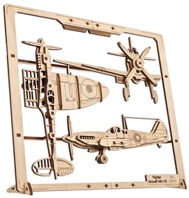 Ugears 2,5D dřevěné mechanické puzzle Stíhací letadlo
