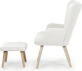 Relaxační křeslo ušák s podnožkou RENI - bílá látka bouclé
