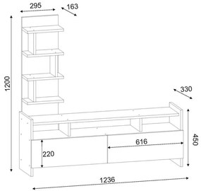 TV stolek ALDORA 124 cm bílý/ořech