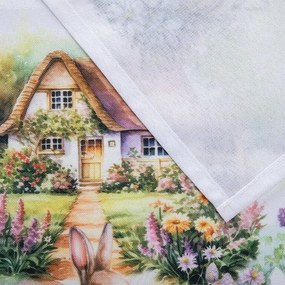 Středový ubrus s potiskem ZAJÍČCI V ZAHRADĚ 85 x 85 cm