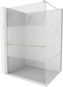 Mexen Kioto+, sprchová zástěna Walk-In s poličkou a věšákem 140 x 200 cm, 8mm čiré sklo-námraza, broušená ocel profil, 800-140-121-97-35