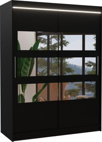 ADRK Furniture Posuvná skříň se zrcadlem a LED osvětlením FLORENTO 150 SW-FLO-B-150+L-V154