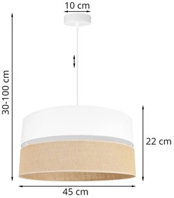 Závěsné svítidlo JUTA, 1x jutové/bílé textilní stínítko, (fi 45cm), W
